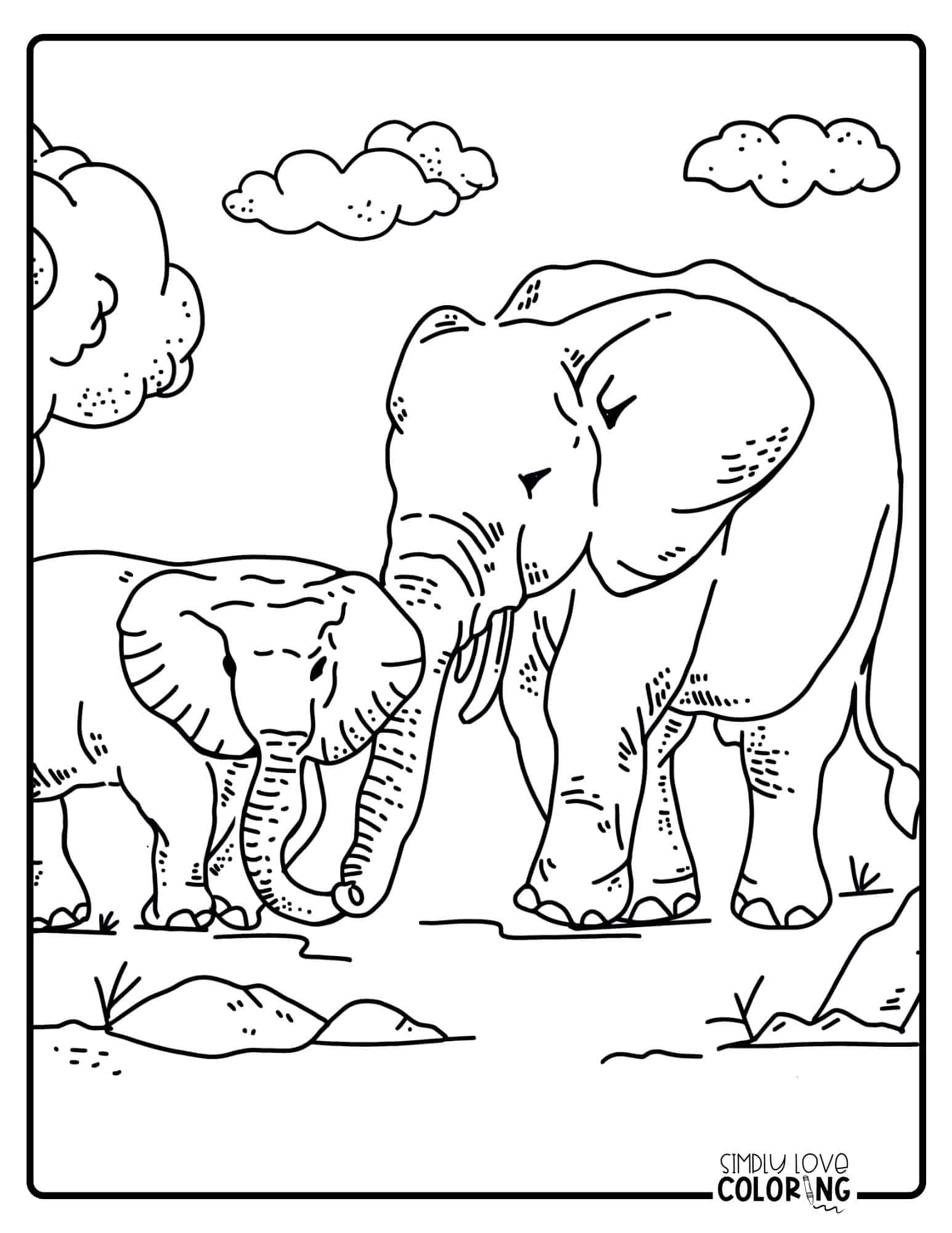 Elephant Coloring Pages (Free PDF Printables) - Simply Love Coloring