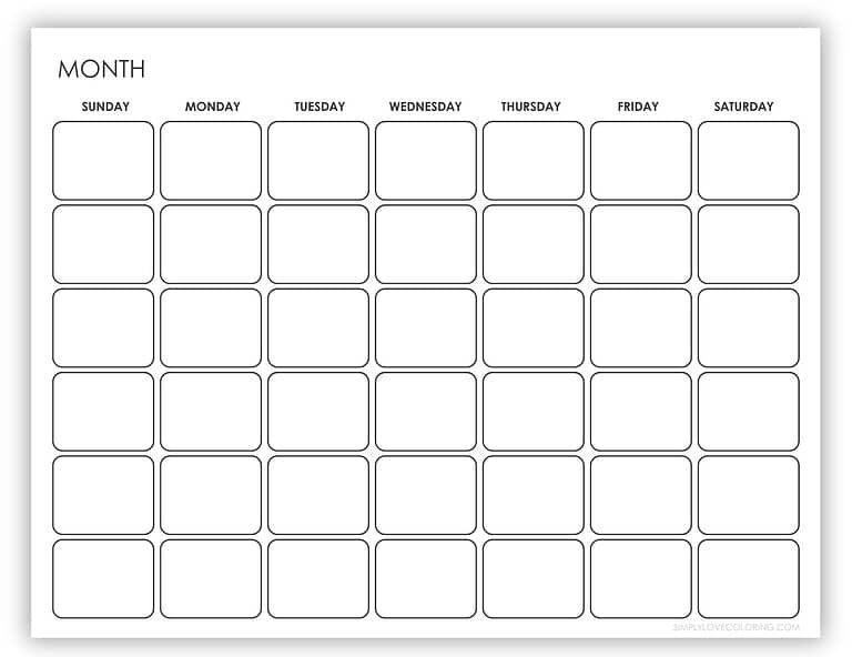 19 Blank Calendars (Free PDF Printables) - Simply Love Coloring