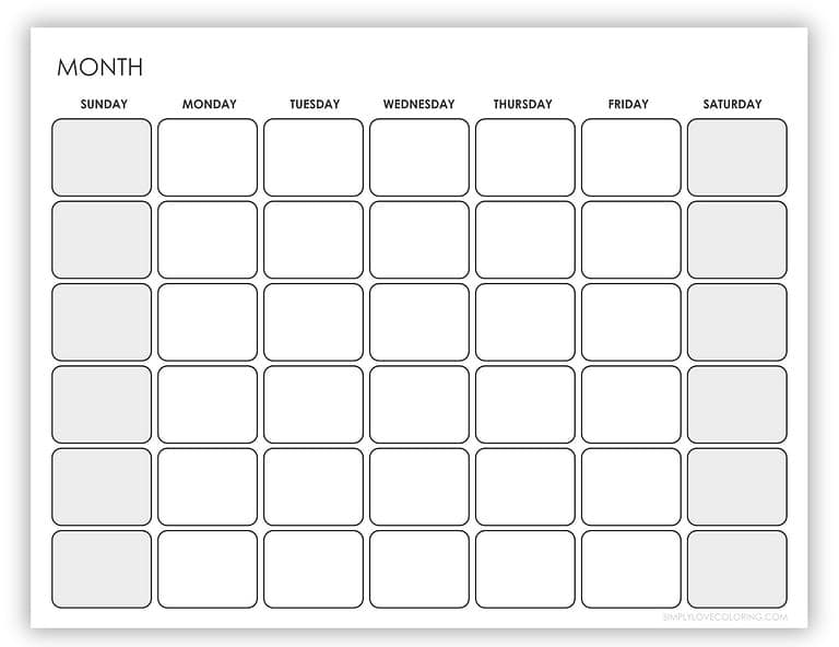 19 Blank Calendars (Free PDF Printables) - Simply Love Coloring