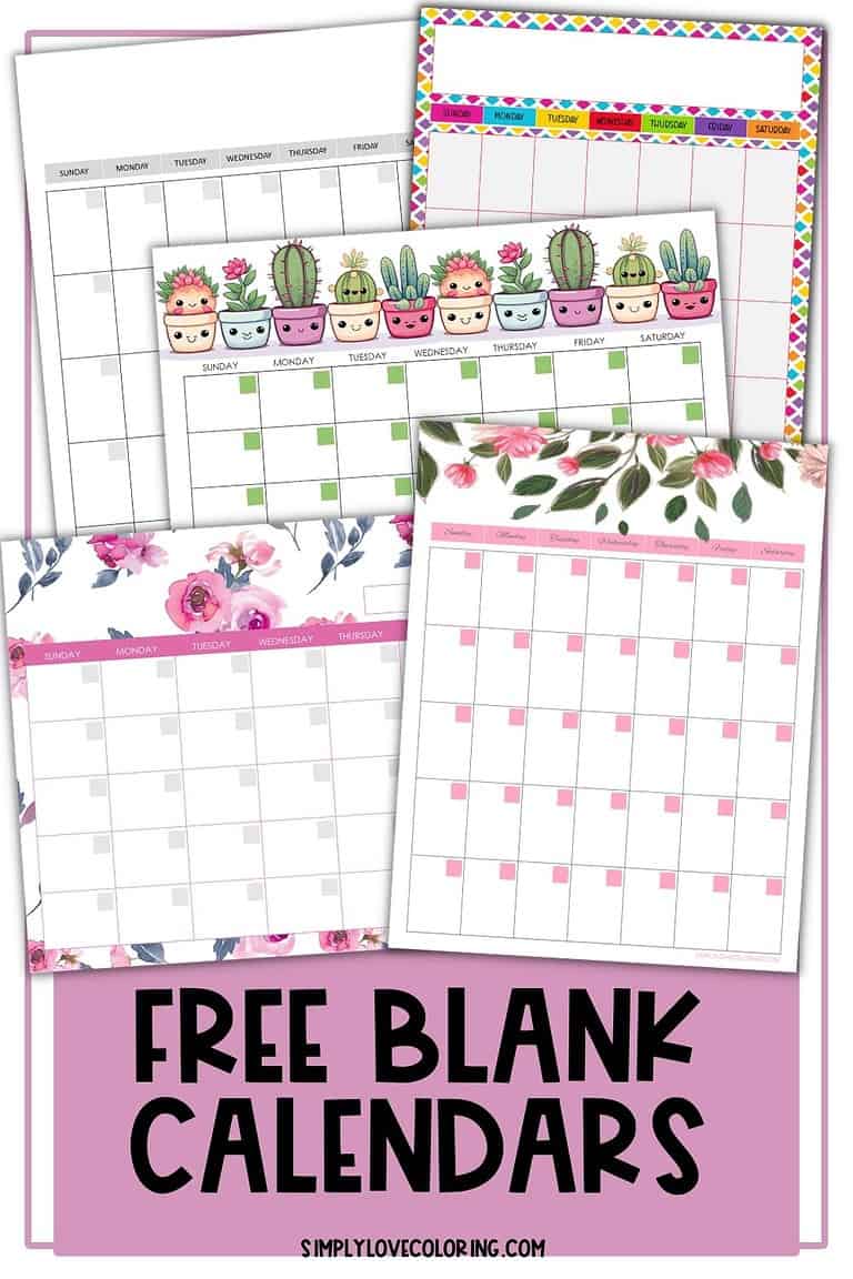 19 Blank Calendars (Free PDF Printables) - Simply Love Coloring
