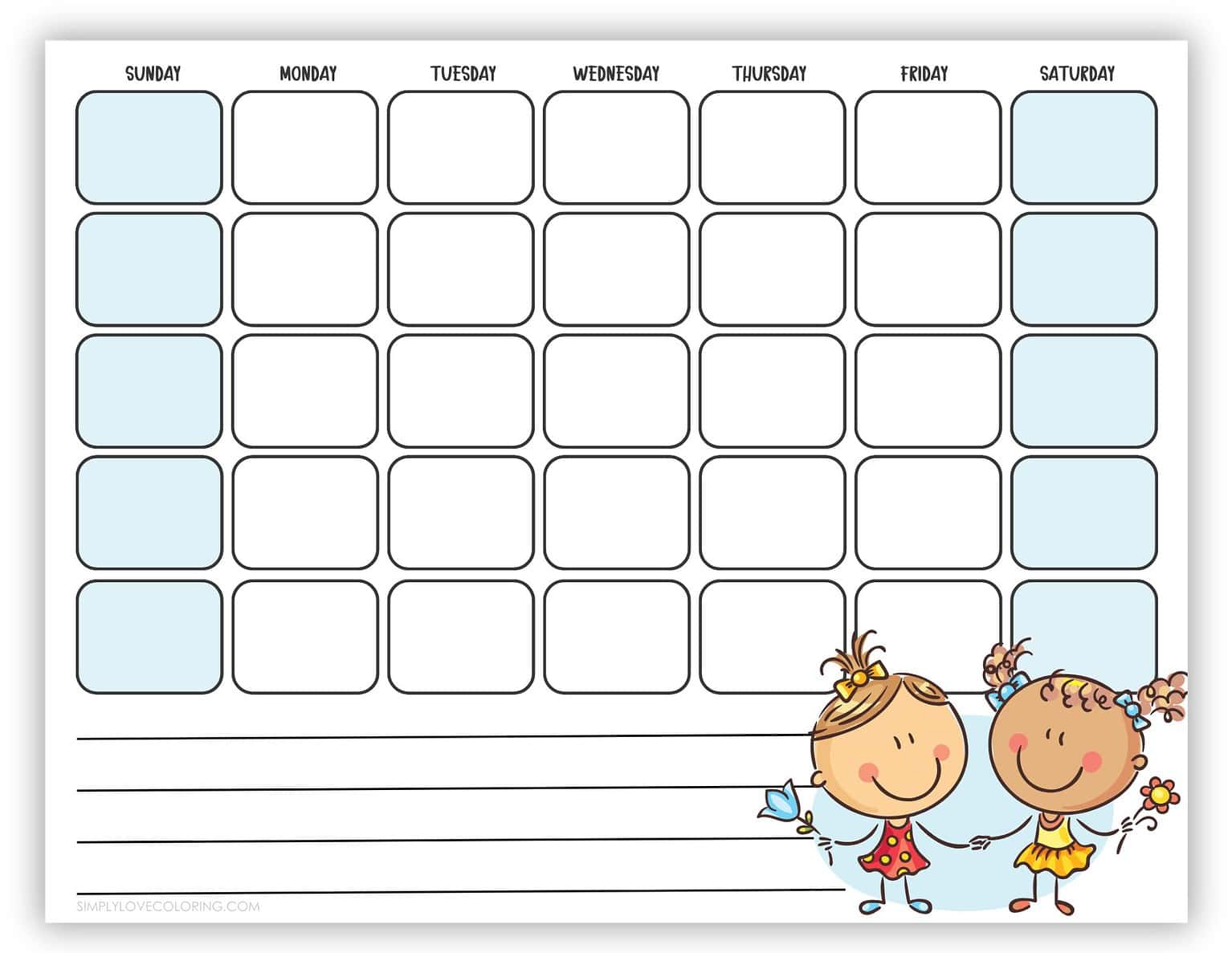 19 Blank Calendars (Free PDF Printables) - Simply Love Coloring