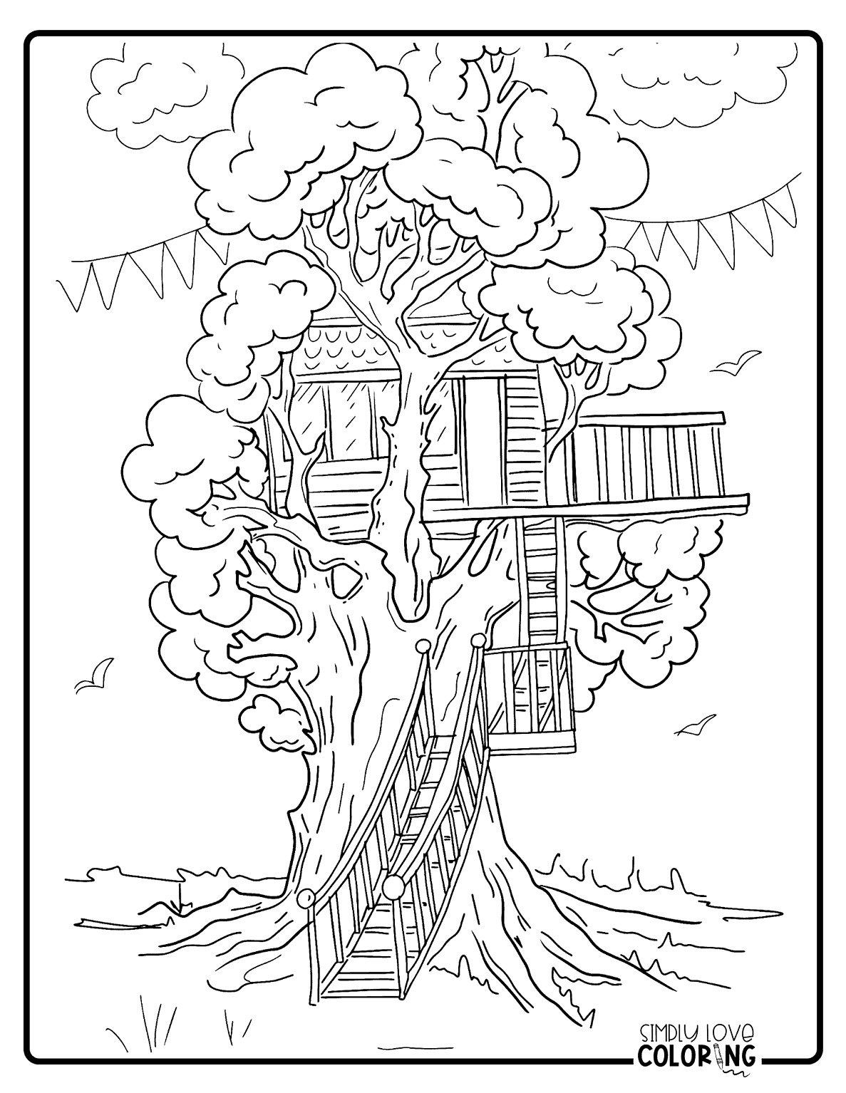 Treehouse Coloring Pages (Free PDF Printables) - Simply Love Coloring