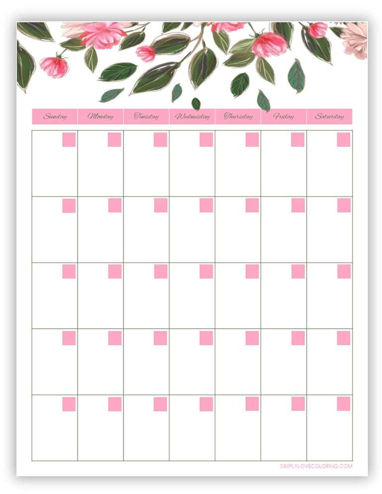 19 Blank Calendars (Free PDF Printables) - Simply Love Coloring