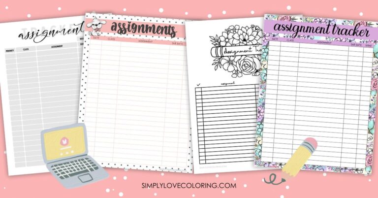 Assignment Trackers (Free PDF Printables) - Simply Love Coloring