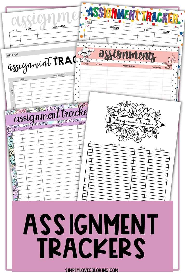 Assignment Trackers (Free PDF Printables) - Simply Love Coloring