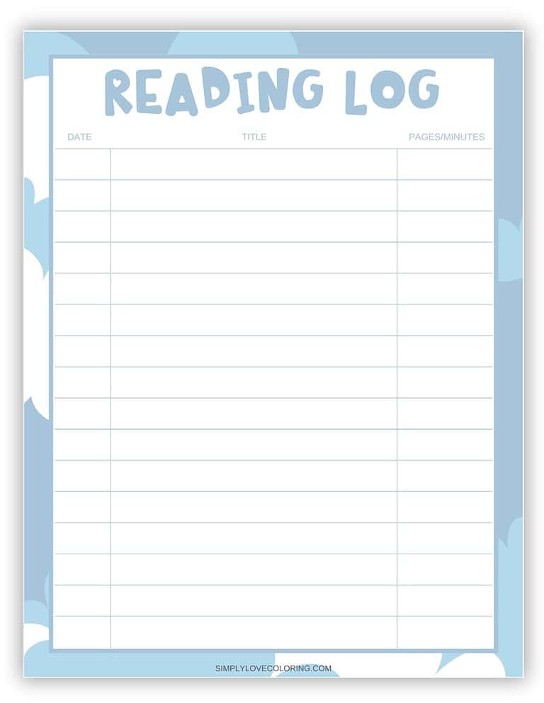 18 Reading Log Printables (Free PDF Printables) - Simply Love Coloring