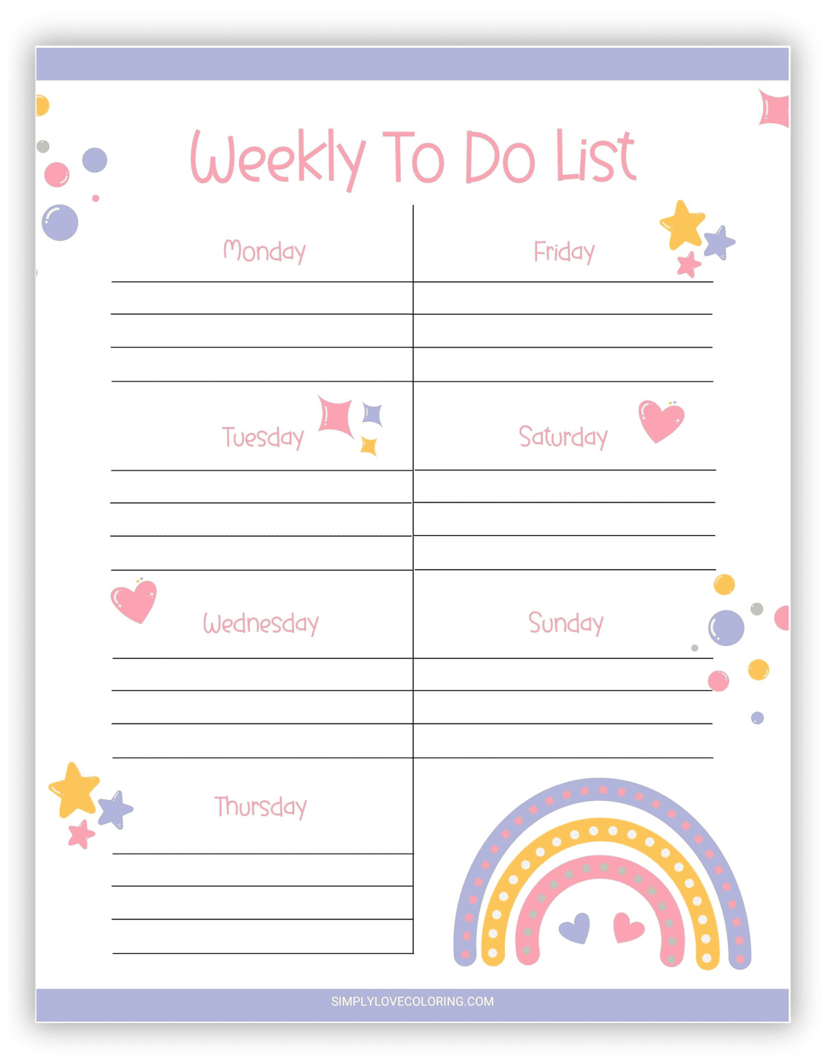 Weekly To-Do Lists (Free PDF Printables) - Simply Love Coloring