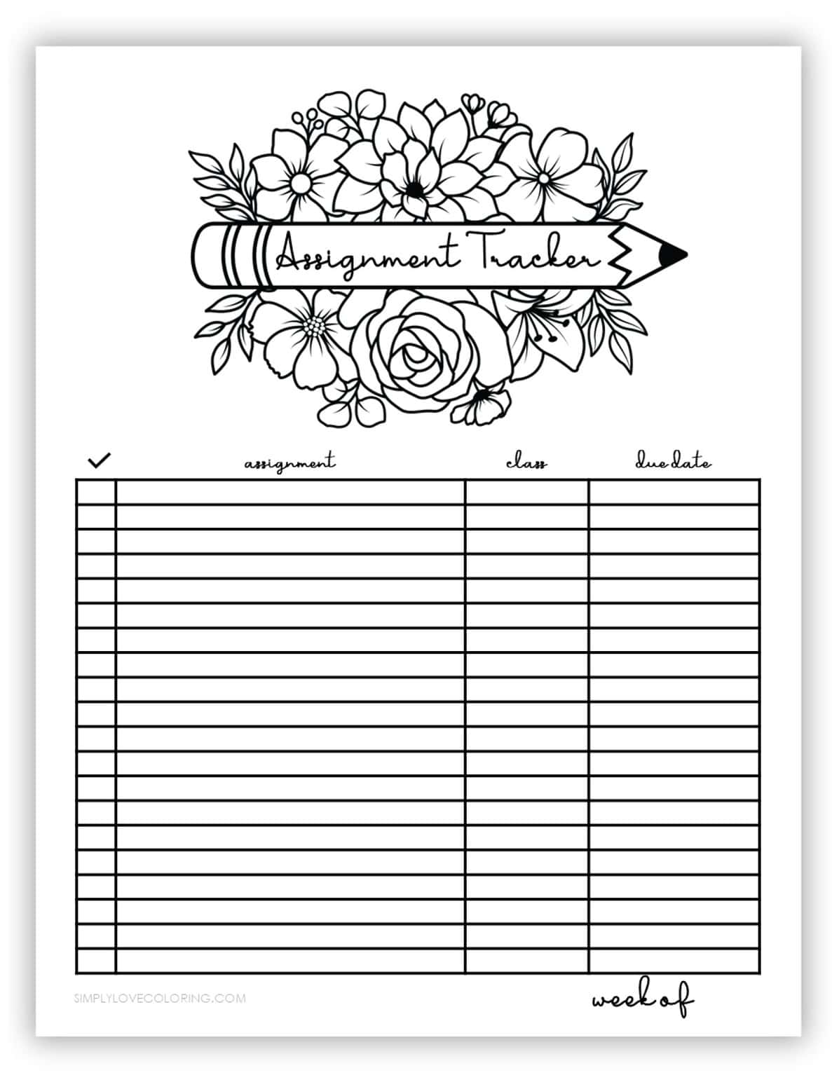 Assignment Trackers (Free PDF Printables) - Simply Love Coloring