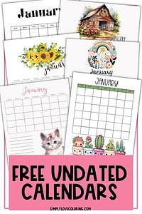 Undated Calendars - Simply Love Coloring