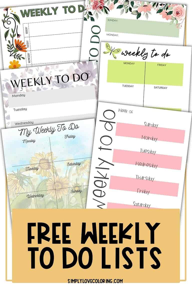 Weekly To-Do Lists (Free PDF Printables) - Simply Love Coloring