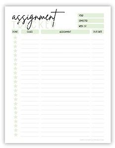 Assignment Trackers (Free PDF Printables) - Simply Love Coloring