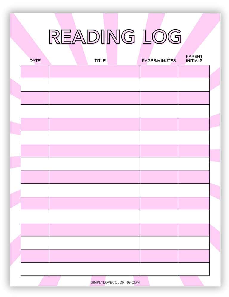 18 Reading Log Printables (Free PDF Printables) - Simply Love Coloring
