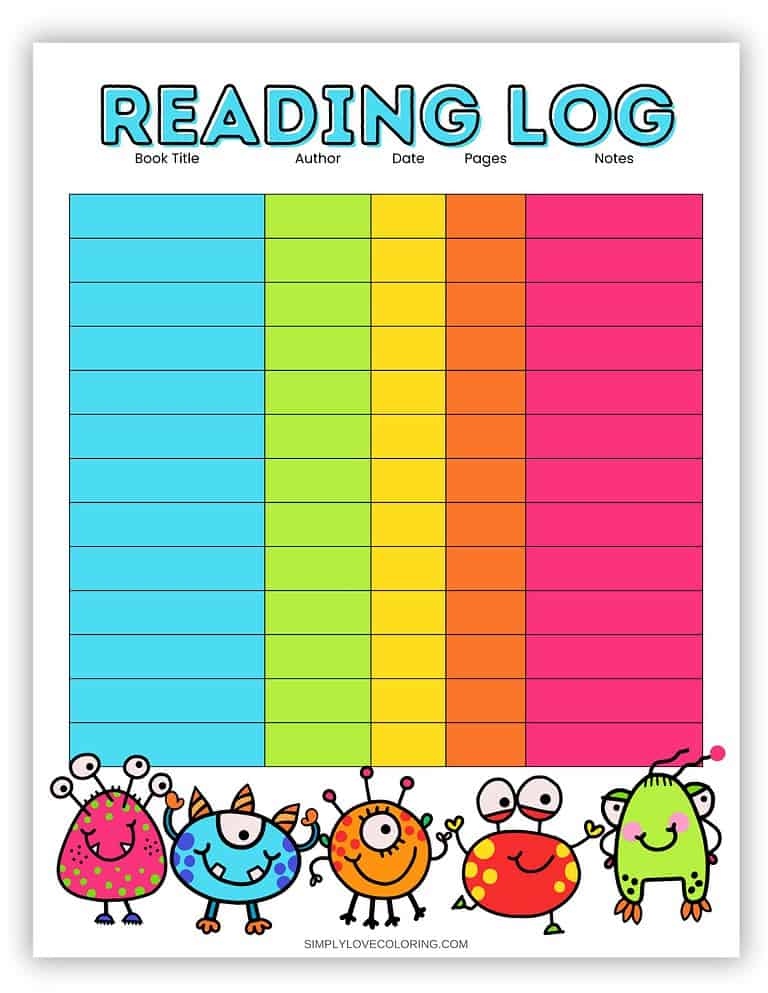 18 Reading Log Printables (Free PDF Printables) - Simply Love Coloring