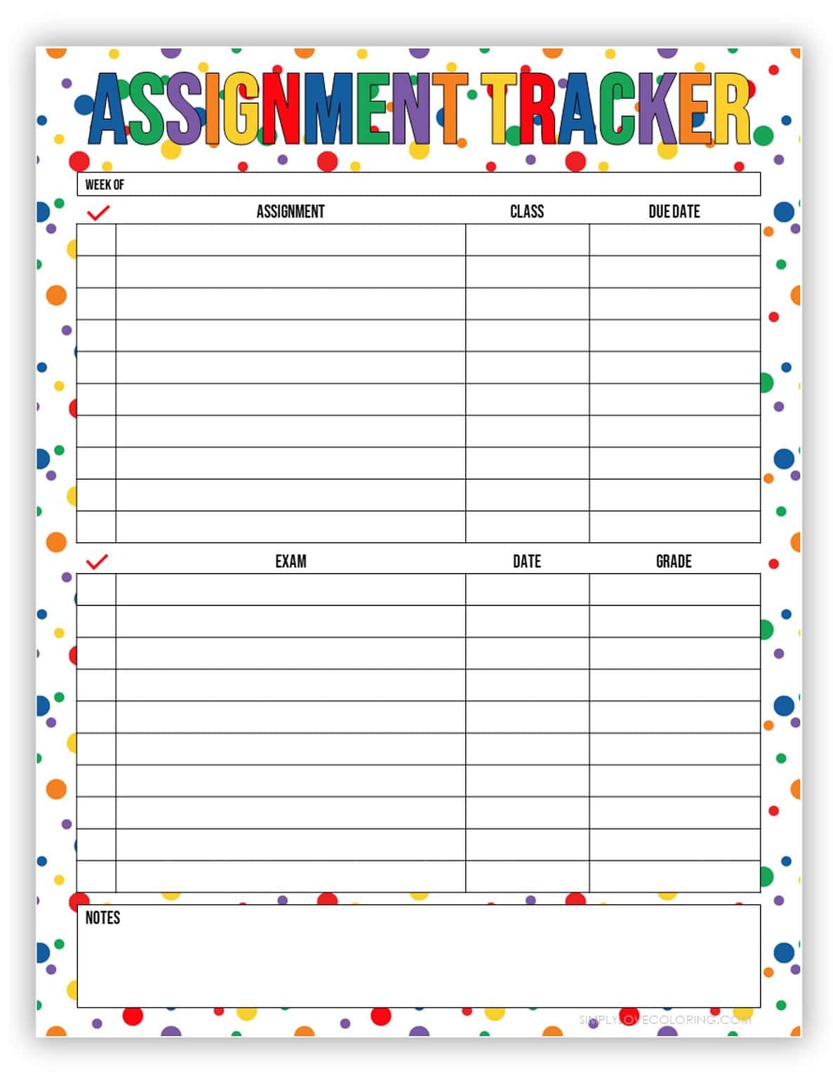 Assignment Trackers (Free PDF Printables) - Simply Love Coloring