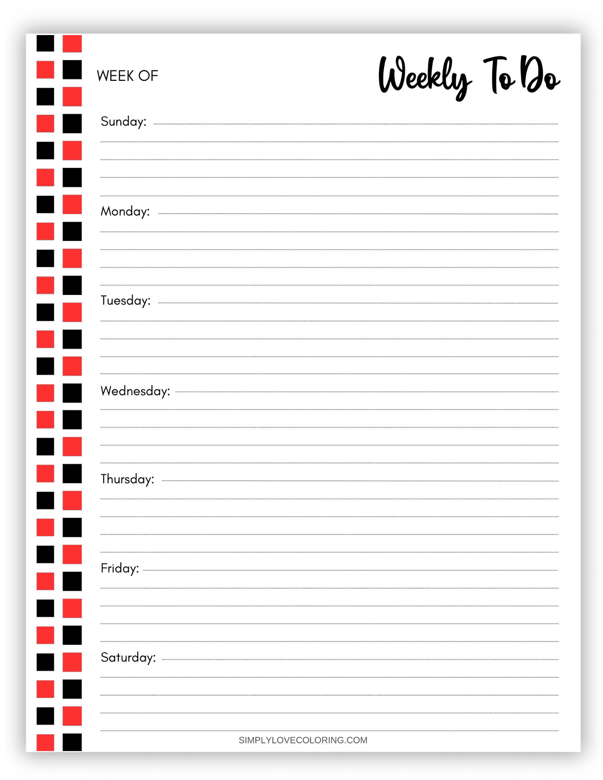 Weekly To-Do Lists (Free PDF Printables) - Simply Love Coloring