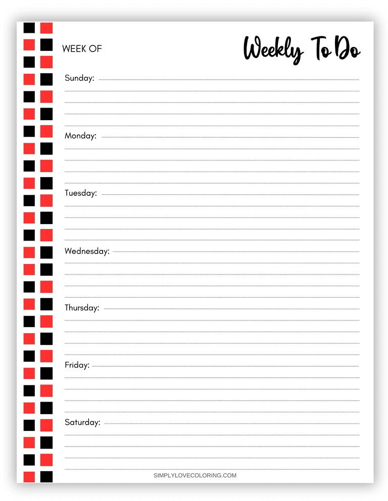Weekly To-Do Lists (Free PDF Printables) - Simply Love Coloring