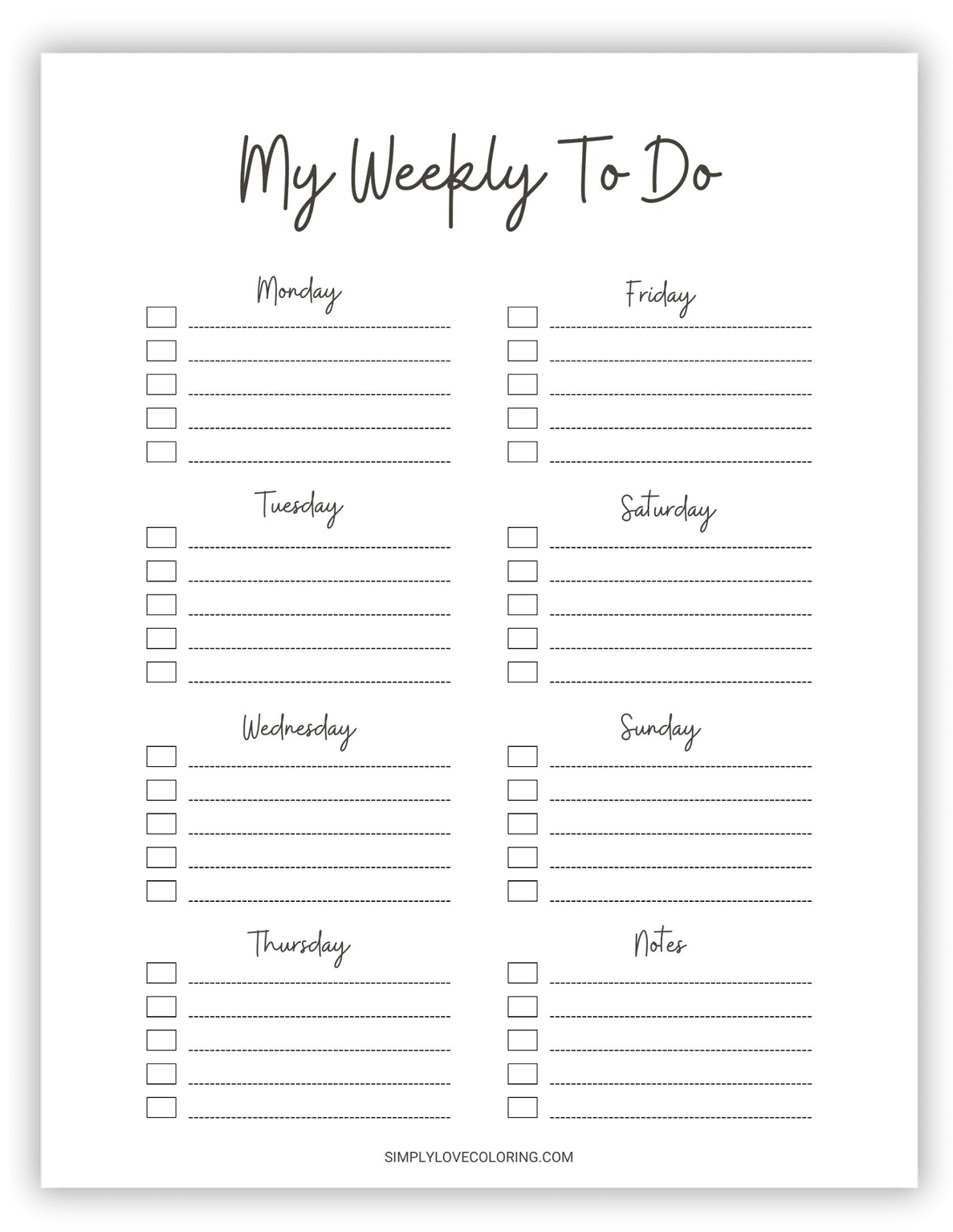 Weekly To-Do Lists (Free PDF Printables) - Simply Love Coloring