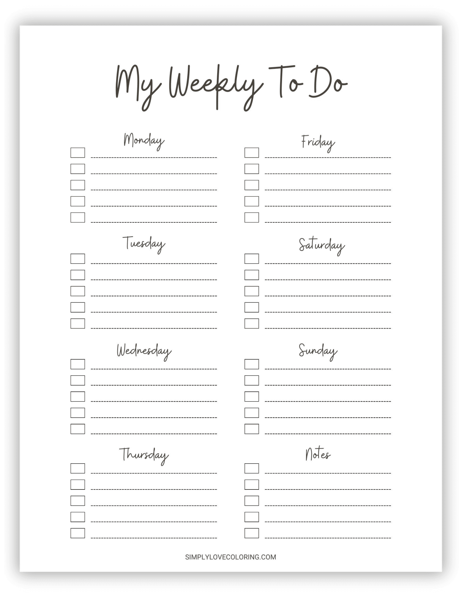 Weekly To-Do Lists (Free PDF Printables) - Simply Love Coloring