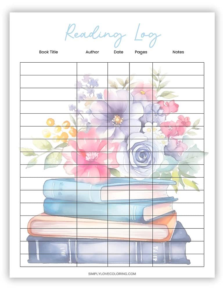 18 Reading Log Printables (Free PDF Printables) - Simply Love Coloring