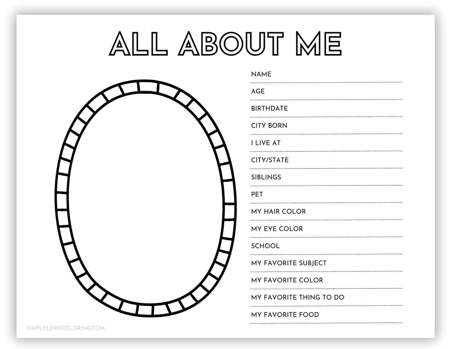 All About Me Printable Worksheets (Free PDF Printables) - Simply Love ...
