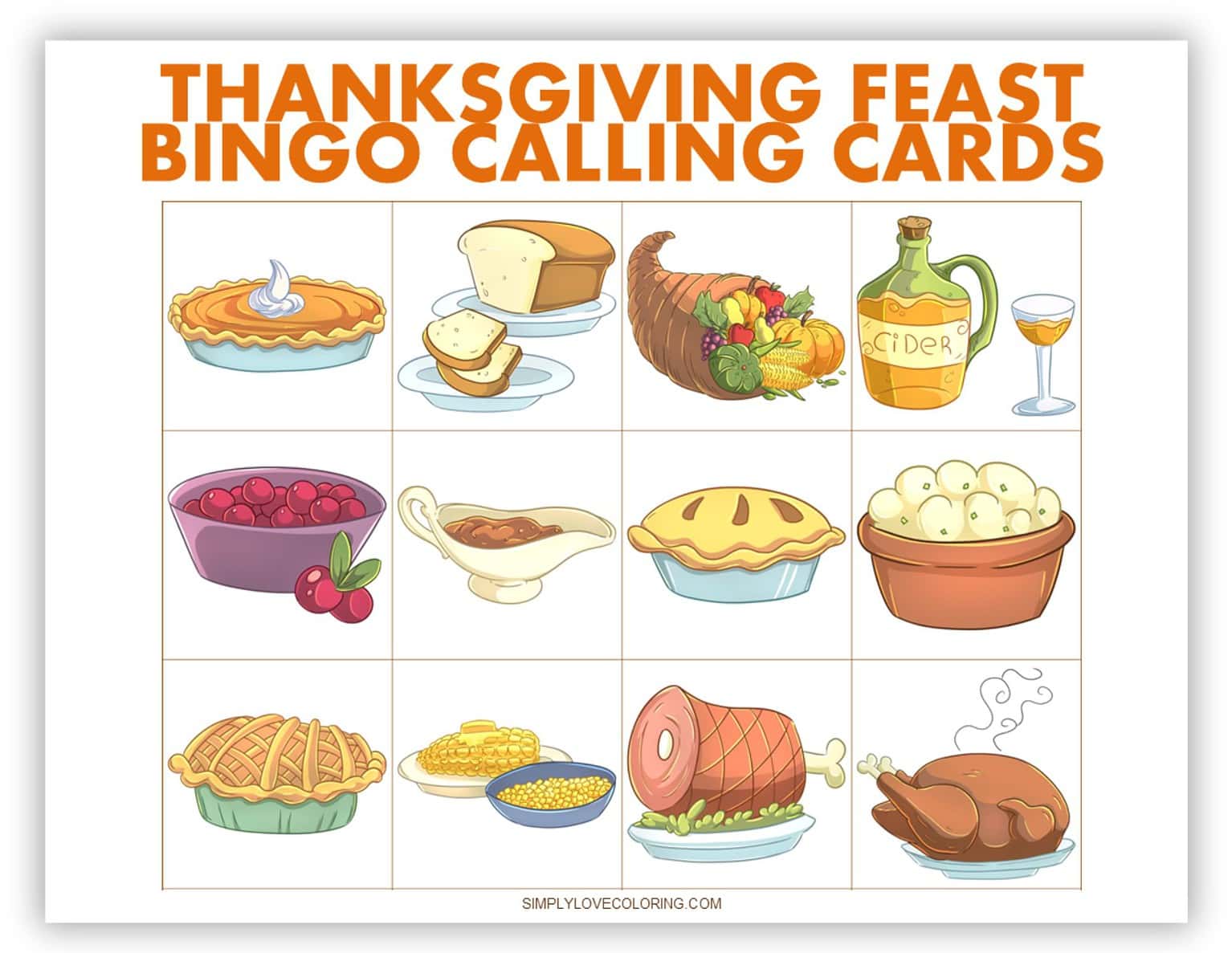 Thanksgiving Bingo Cards (Free PDF Printables) - Simply Love Coloring