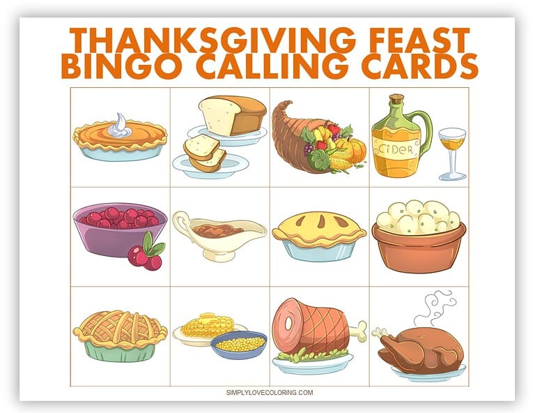 Thanksgiving Bingo Cards (Free PDF Printables) - Simply Love Coloring