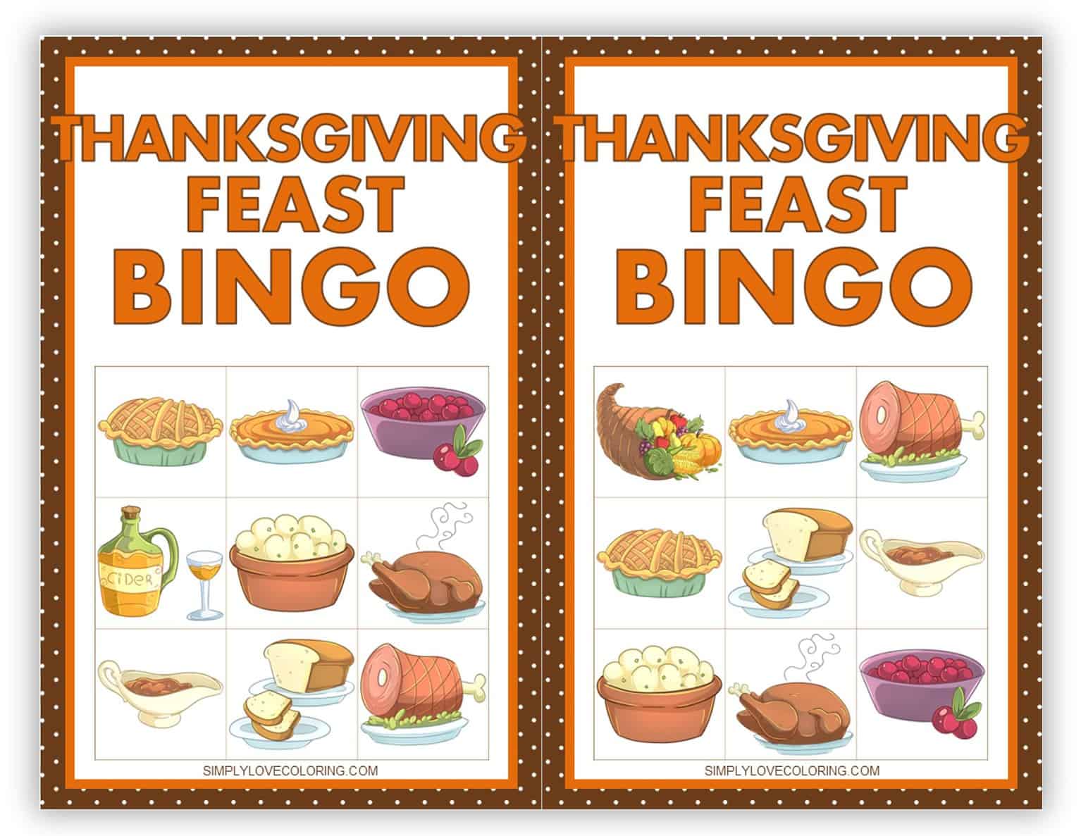 Thanksgiving Bingo Cards (Free PDF Printables) - Simply Love Coloring
