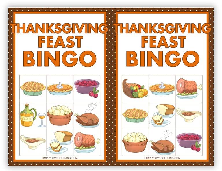 Thanksgiving Bingo Cards (Free PDF Printables) - Simply Love Coloring