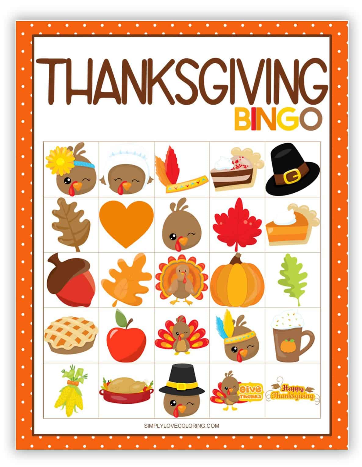 Thanksgiving Bingo Cards (Free PDF Printables) - Simply Love Coloring