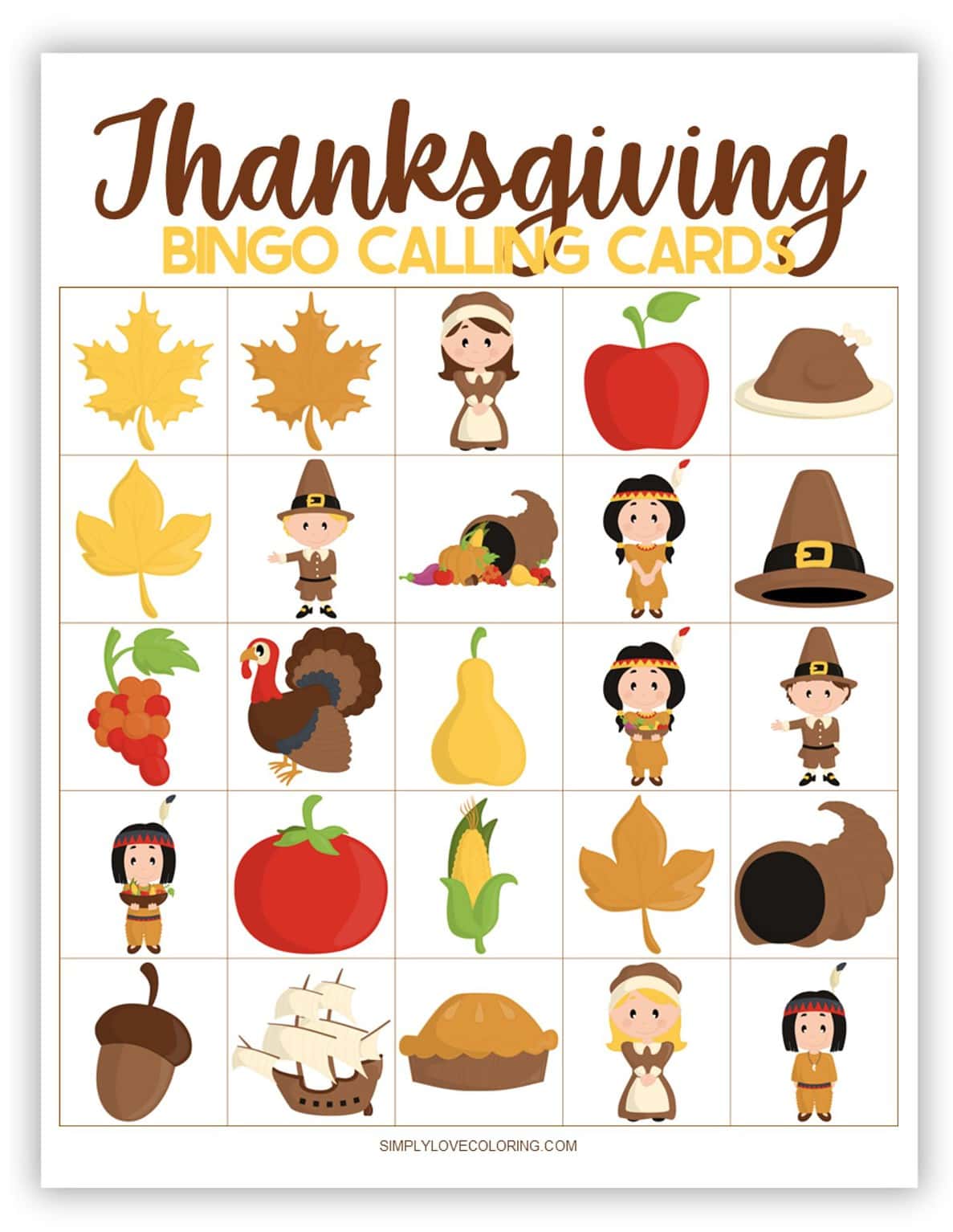 Thanksgiving Bingo Cards (Free PDF Printables) - Simply Love Coloring