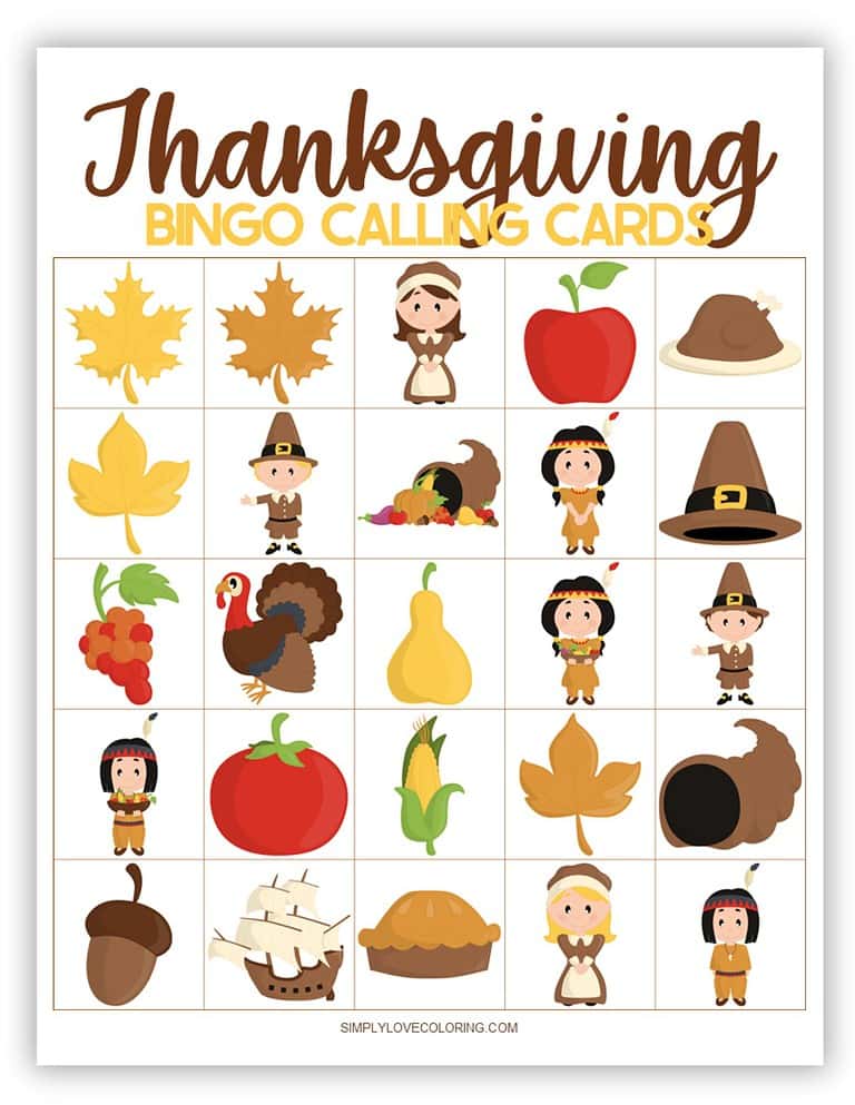 Thanksgiving Bingo Cards (Free PDF Printables) - Simply Love Coloring