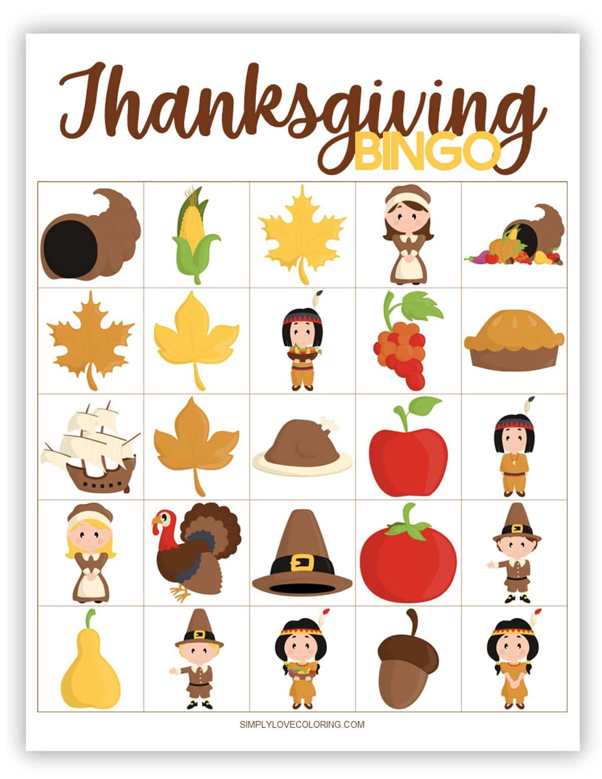 Thanksgiving Bingo Cards (Free PDF Printables) - Simply Love Coloring