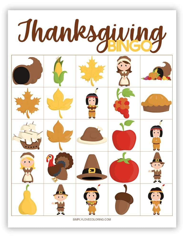 Thanksgiving Bingo Cards (Free PDF Printables) - Simply Love Coloring