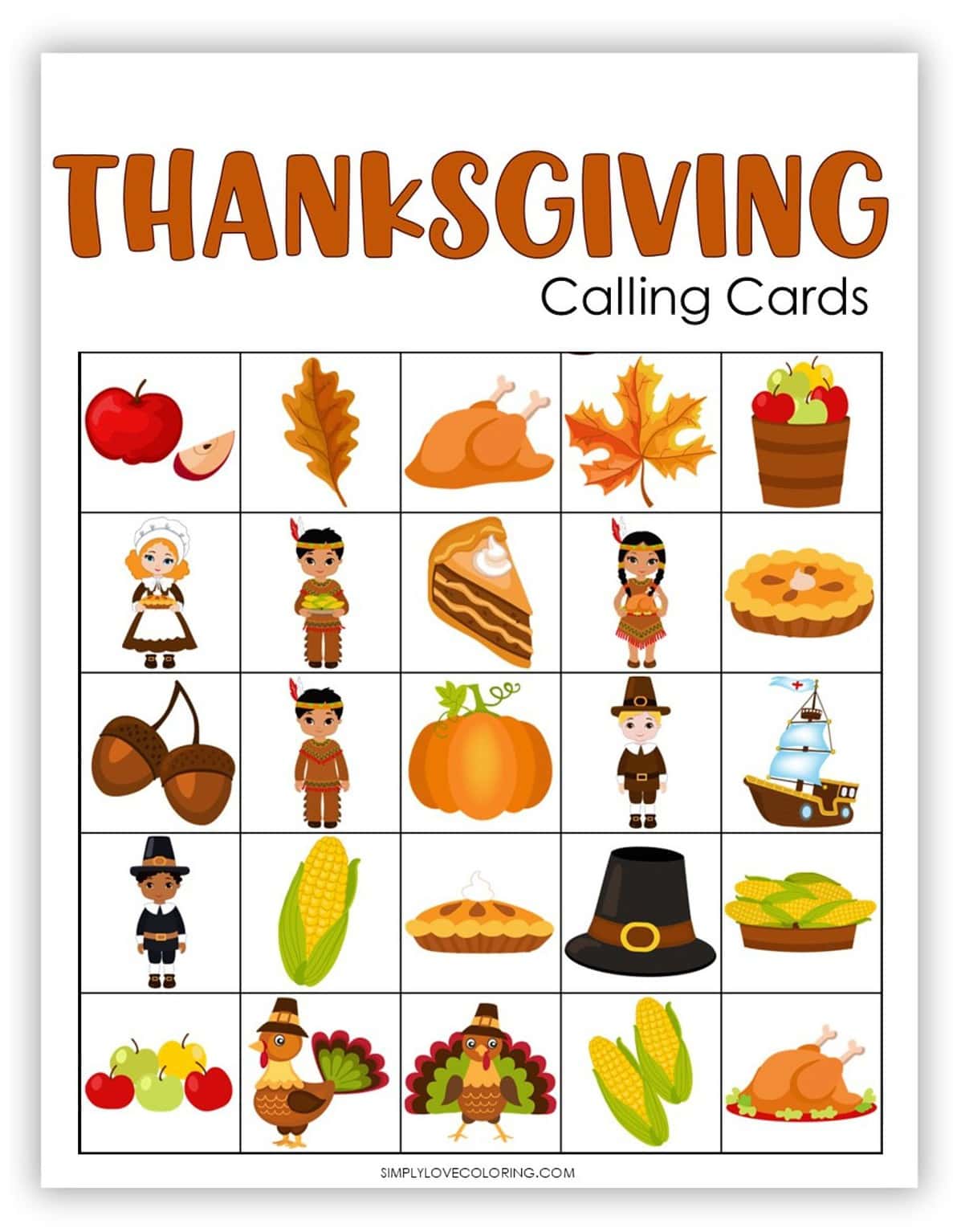 Thanksgiving Bingo Cards (Free PDF Printables) - Simply Love Coloring