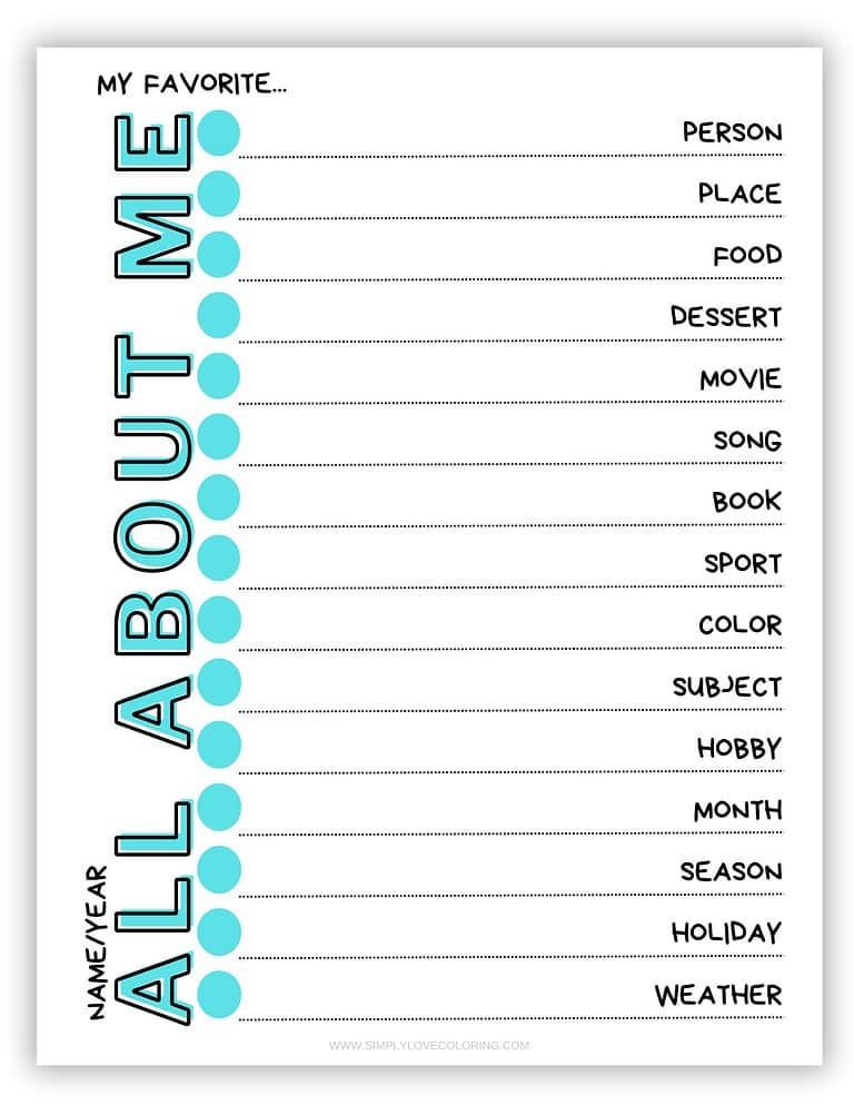 All About Me Printable Worksheets (Free PDF Printables) - Simply Love ...