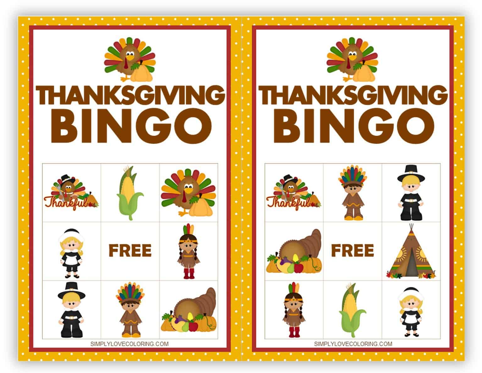 Thanksgiving Bingo Cards (Free PDF Printables) - Simply Love Coloring