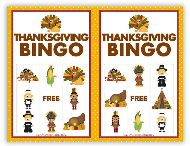 Thanksgiving Bingo Cards (Free PDF Printables) - Simply Love Coloring