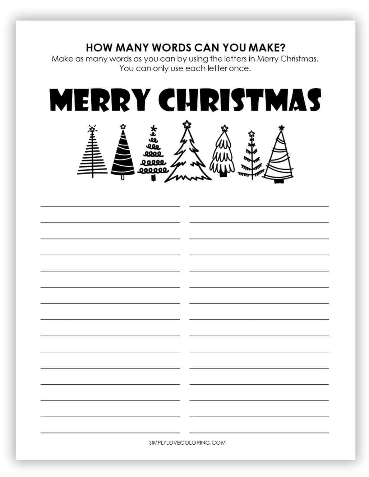 How Many Words Can You Make From Merry Christmas? (Free PDF Printables ...