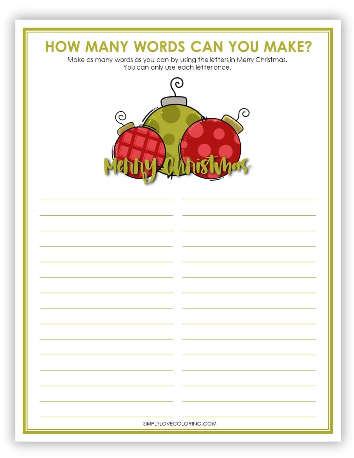 How Many Words Can You Make From Merry Christmas? (Free PDF Printables ...