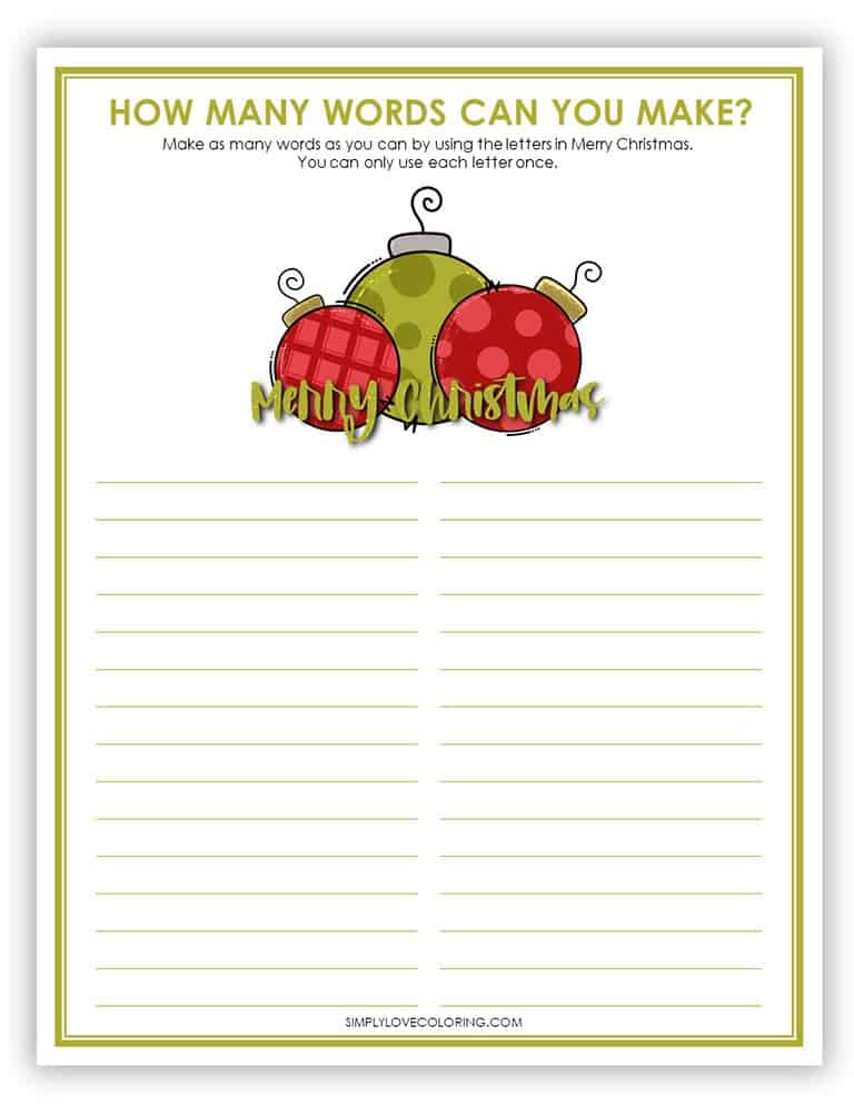 How Many Words Can You Make From Merry Christmas? (Free PDF Printables ...