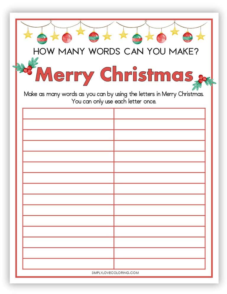 How Many Words Can You Make From Merry Christmas? (Free PDF Printables ...