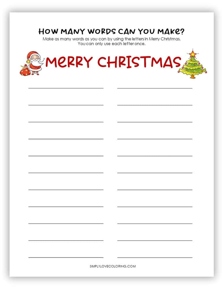 How Many Words Can You Make From Merry Christmas? (Free PDF Printables ...