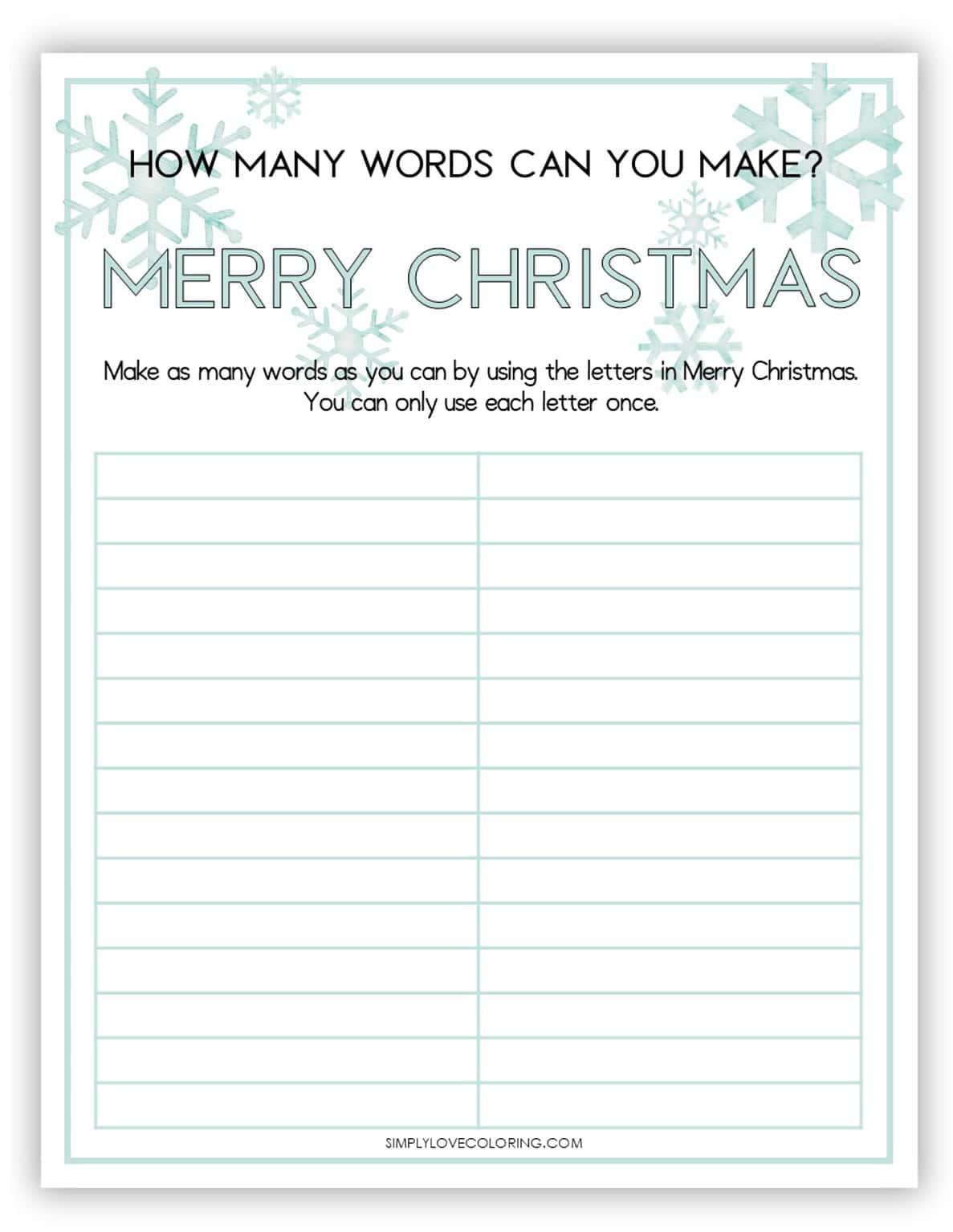 How Many Words Can You Make From Merry Christmas? (Free PDF Printables ...