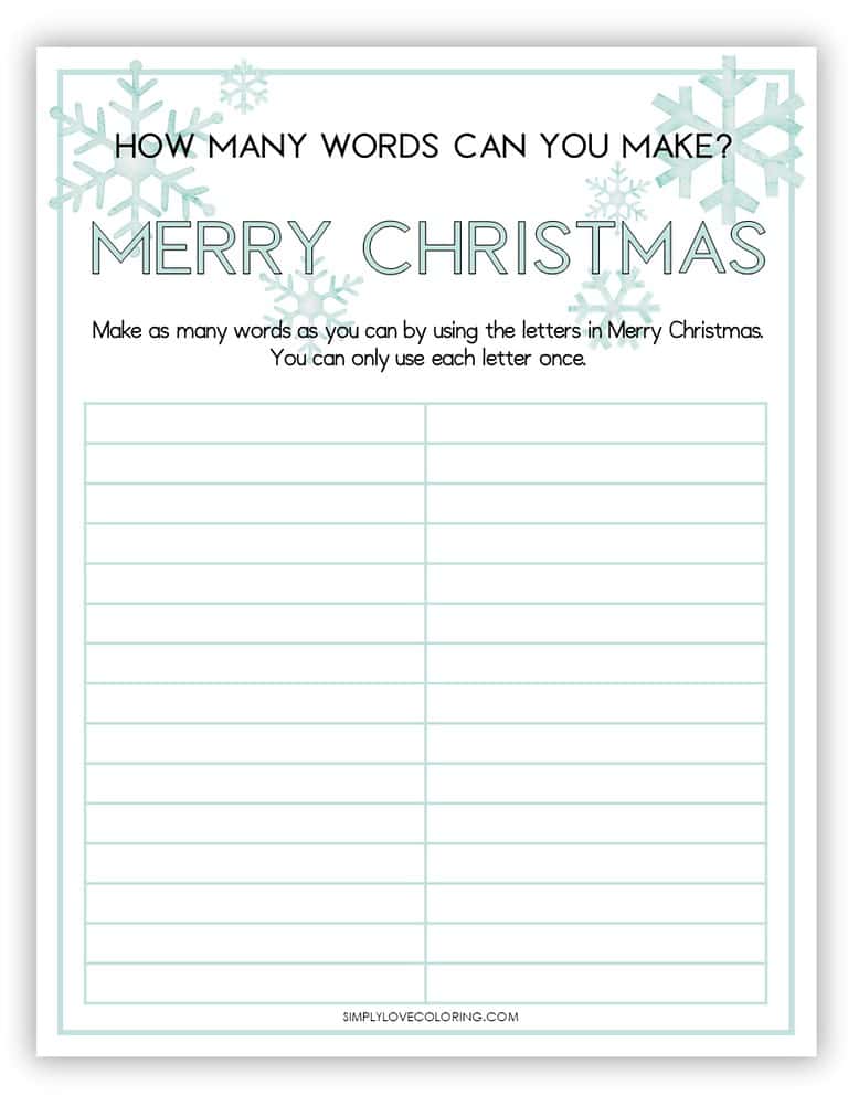 How Many Words Can You Make From Merry Christmas? (Free PDF Printables ...