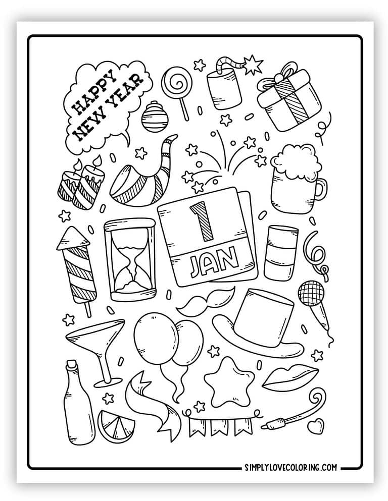 New Year's Coloring Pages (Free PDF Printables) - Simply Love Coloring