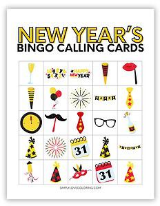 New Year's Bingo (Free PDF Printables) - Simply Love Coloring