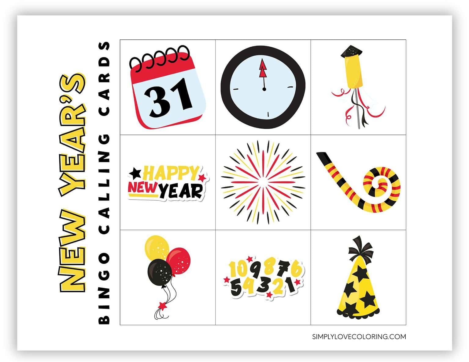 New Year's Bingo (Free PDF Printables) - Simply Love Coloring
