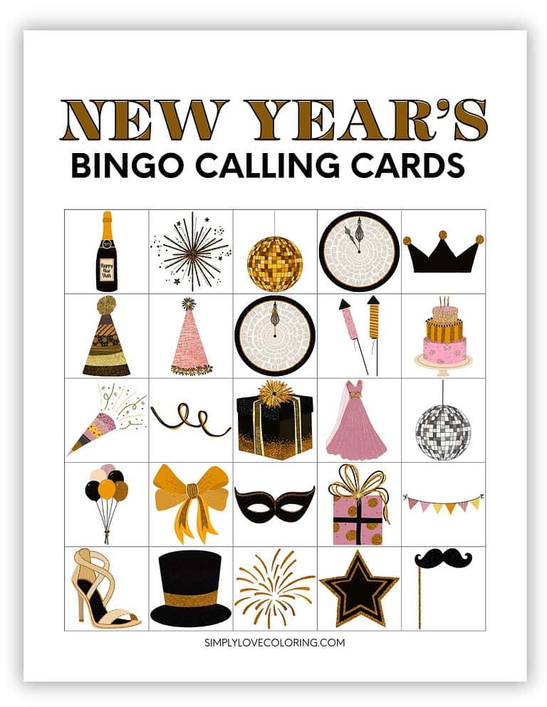 New Year's Bingo (Free PDF Printables) - Simply Love Coloring