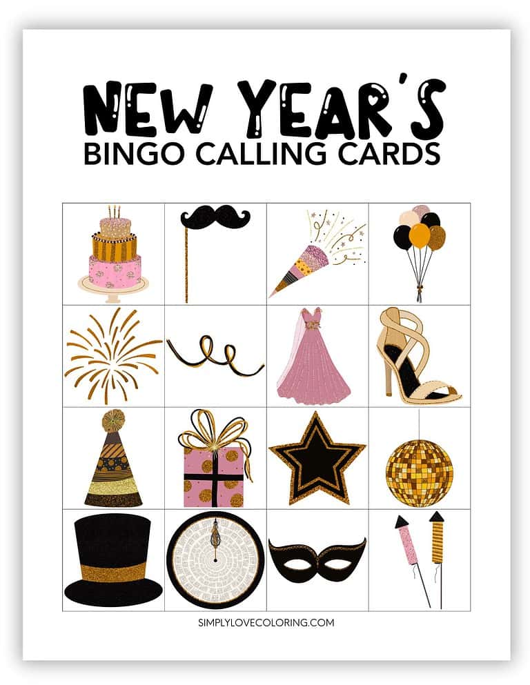 New Year's Bingo (Free PDF Printables) - Simply Love Coloring