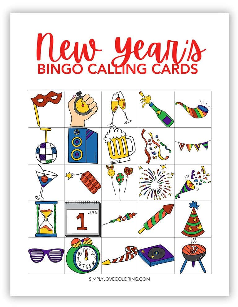 New Year's Bingo (Free PDF Printables) - Simply Love Coloring